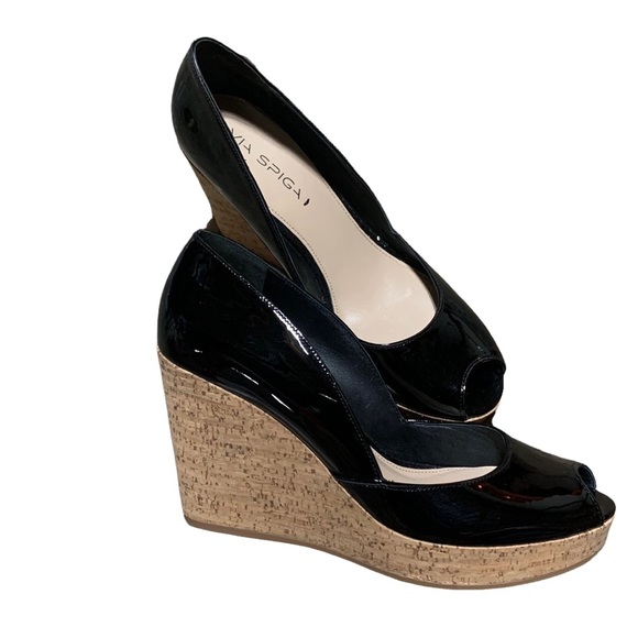 Via Spiga | Shoes | Via Spiga Stam Patent Leather Wedge Platform Peep ...